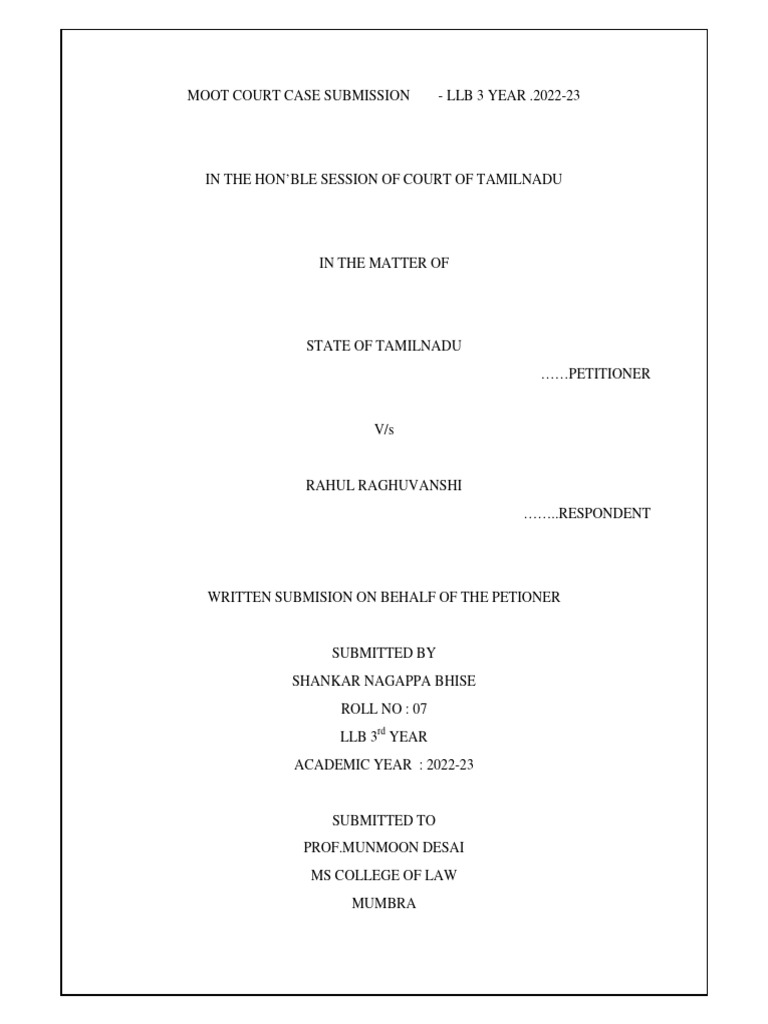 Moot Court Case Submission | PDF | Hatred | Appeal