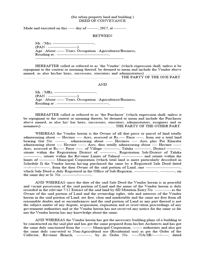 Urban Property Deed of Conveyance | PDF | Deed | Land Lot