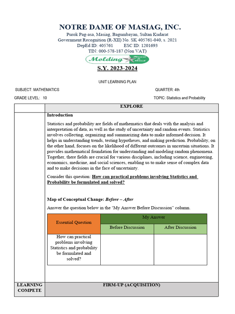 LP MATH 10 4th Quarter | PDF | Statistics | Percentile
