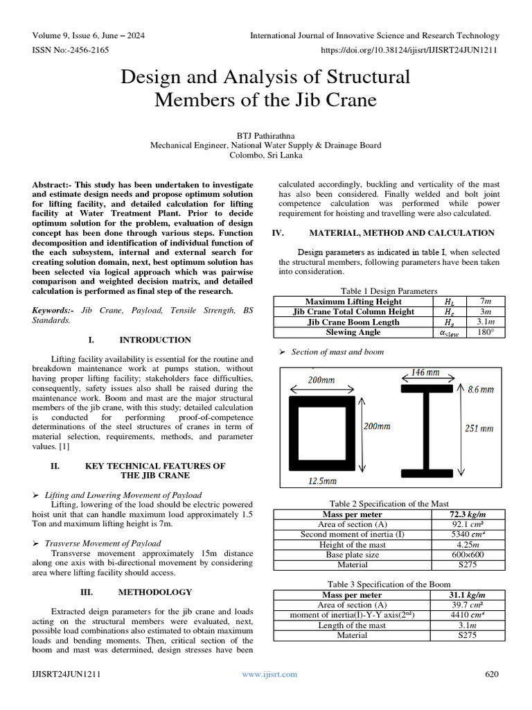 Design and Analysis of Structural Members of the Jib Crane | PDF | Bending | Crane (Machine)