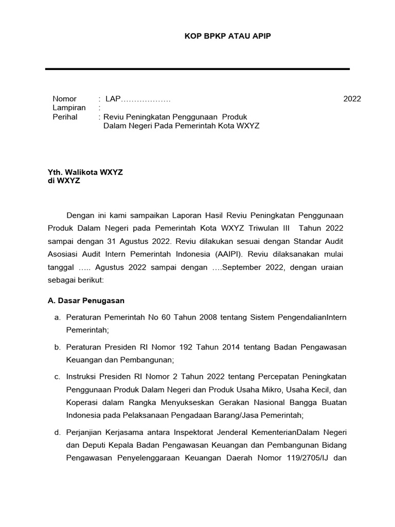 Contoh Laporan Reviu Kota Abcd | PDF
