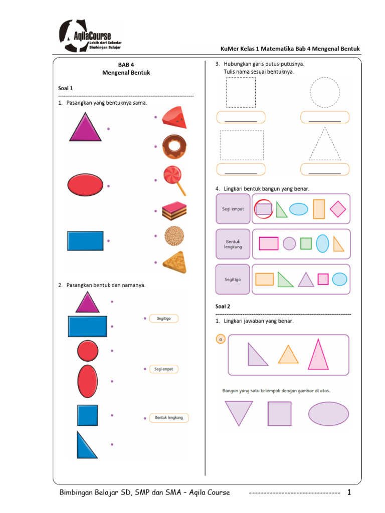 Kelas 1 Matematika Bab 4 Mengenal Bentuk Kumer 2022 | PDF