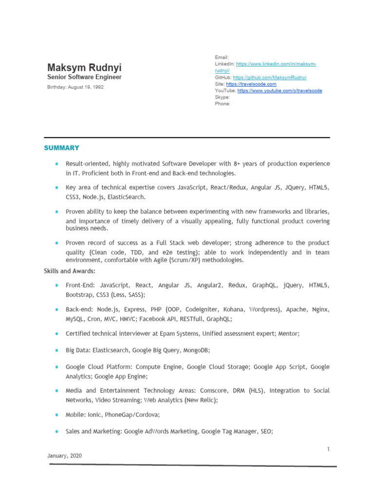YouTube Maksym Rudnyi - CV (January 2020) | PDF | J Query | Software ... YouTube Maksym Rudnyi - CV (January 2020) | PDF | J Query | Software ...