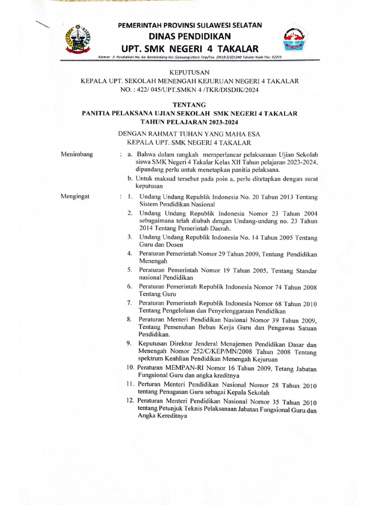 SK Panitia Uas 2024 | PDF