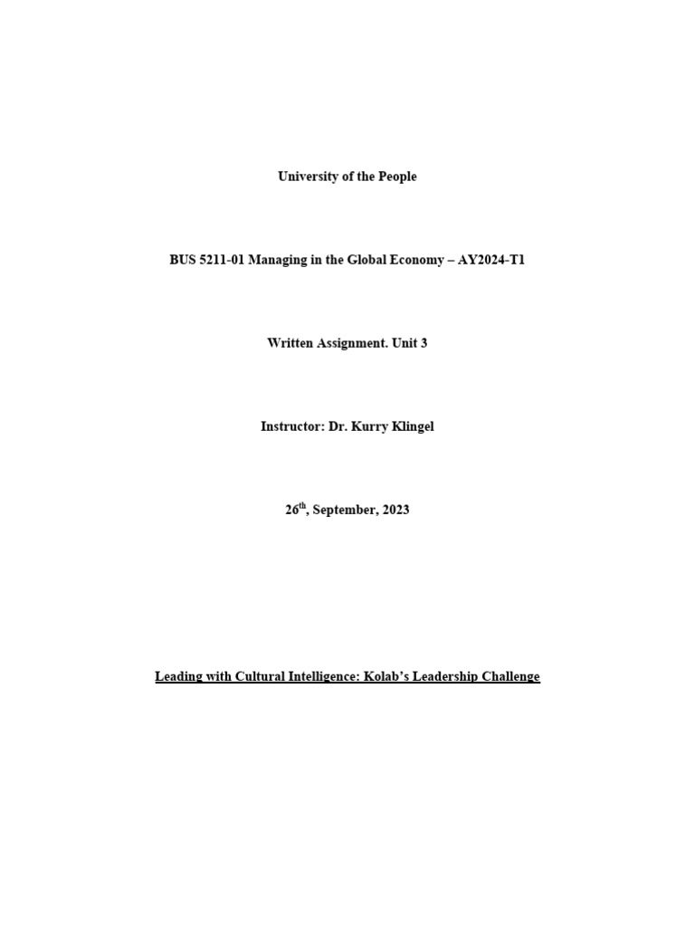 Global Economy. Written. Unit3 | PDF | Leadership | Organizational Culture