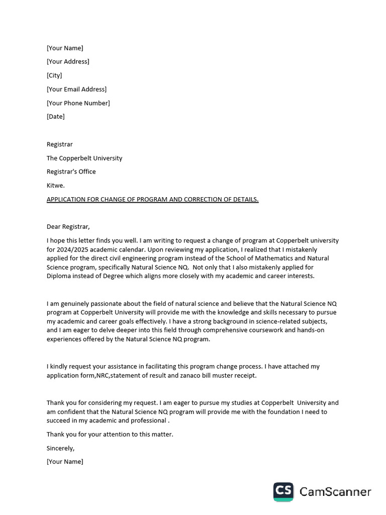 APPLICATION FOR CHANGE OF PROGRAM SAMPLE - KenMo | PDF | Career ...
