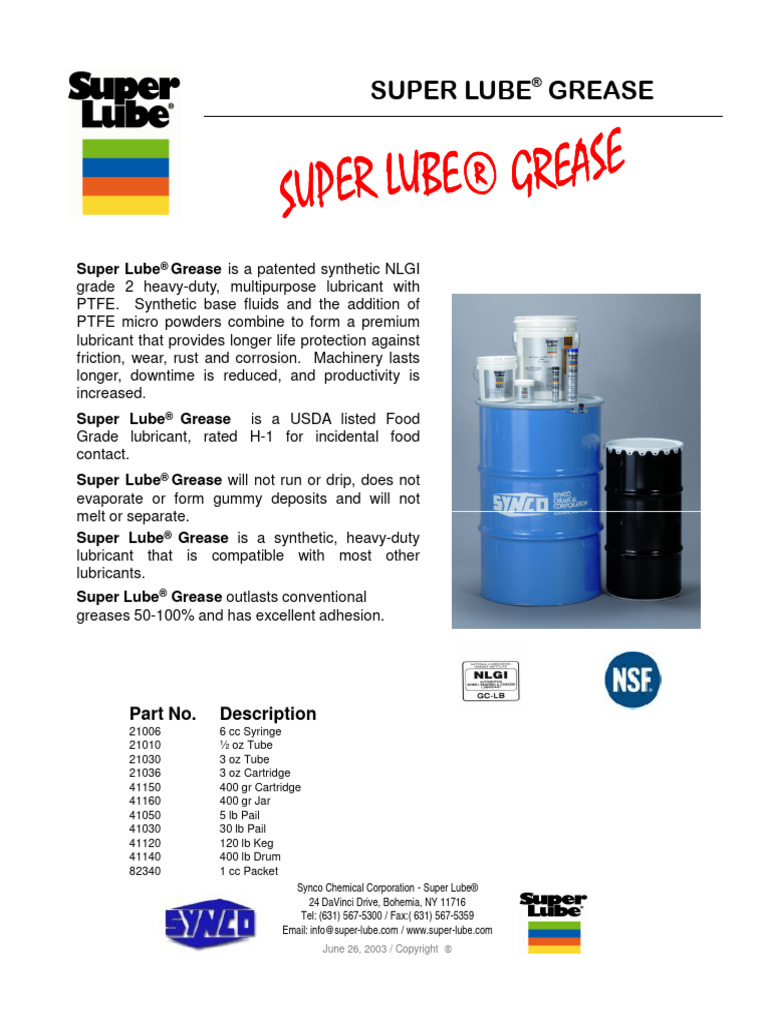Super Lube Grease Technical Bulletin | PDF | Lubricant | Bearing ...