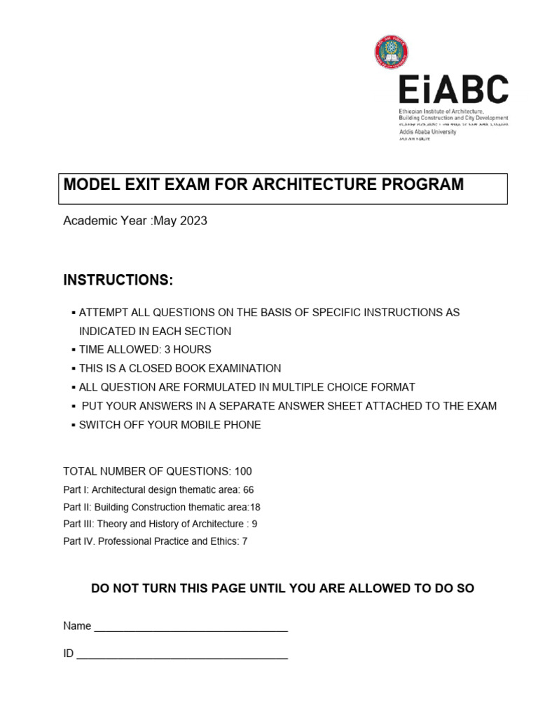 EiABC-model Exit Exam For Architecture Program - May 2023 | PDF ...