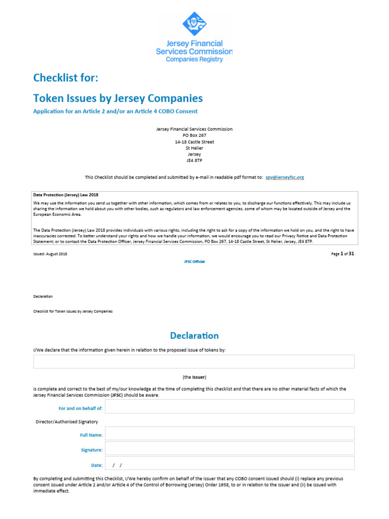 GN Checklist For Token Issues by Jersey Companies | PDF ...