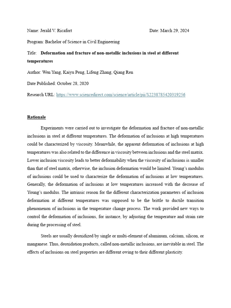 Ricafort - Research Critique - Structural Design 1 Lab | PDF | Viscosity | Rolling (Metalworking)