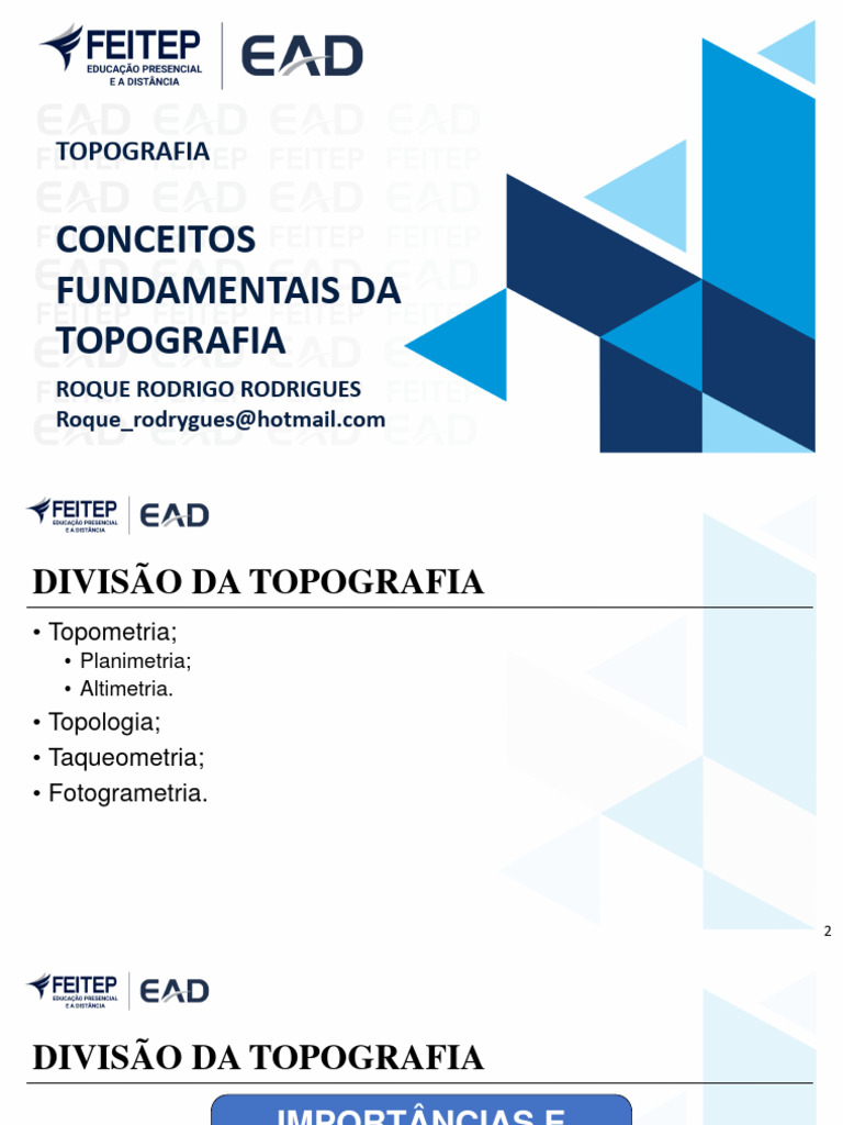 EAD FEITEP - Aula 01 - Conceitos Fundamentais Da Topografia | PDF | Ângulo | Mapa