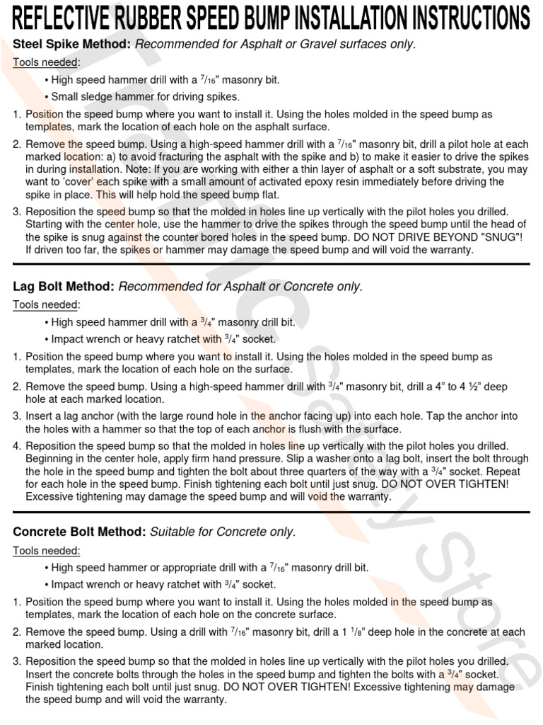 Speed Bump Installation Methods Guide | PDF | Drill | Building Materials