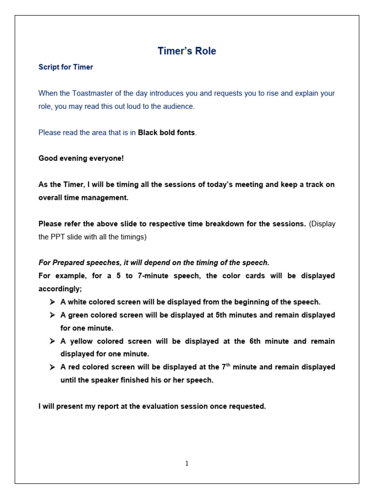 Timer's Script and Guide | PDF