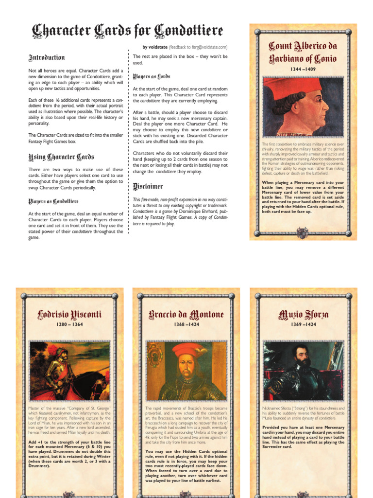 Voidstate Condottiere Character Cards v1-4 | PDF