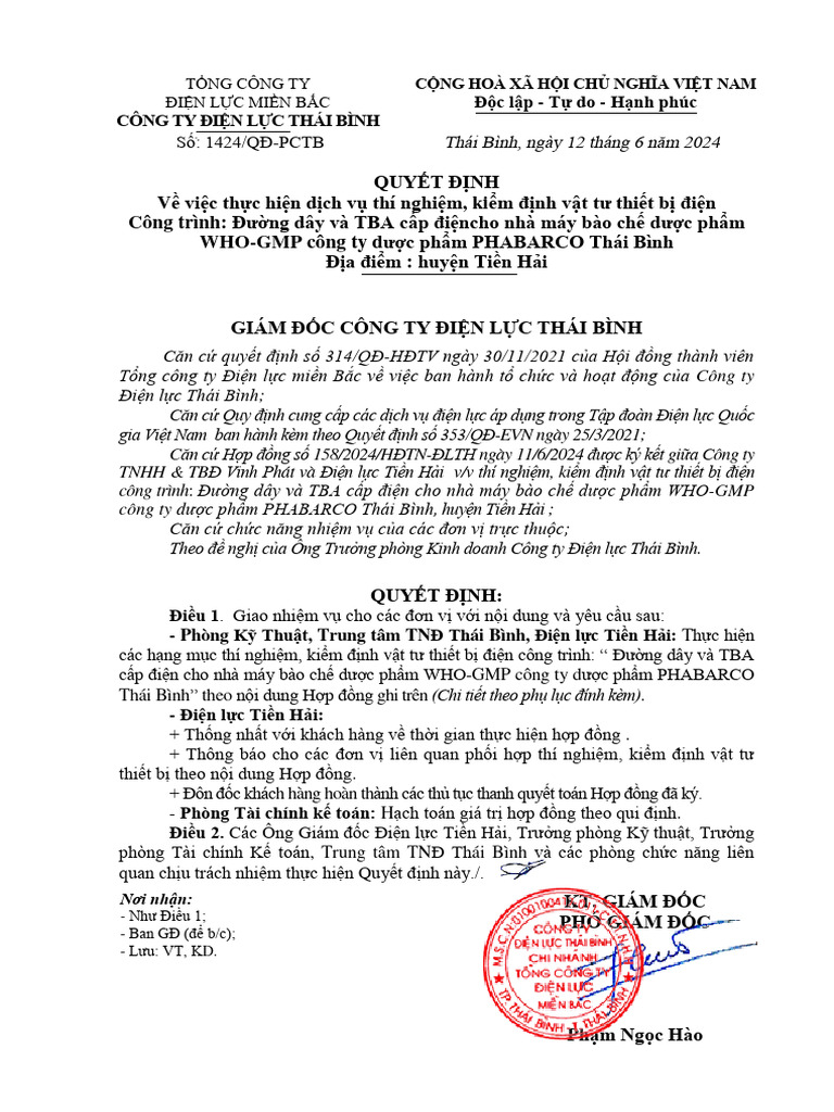 Quyết Định TNKH TH 2024 | PDF