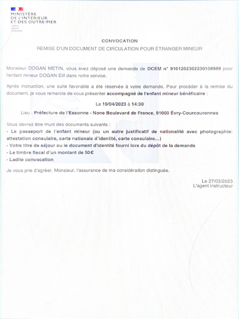 Convocation RDV Elif Zana | PDF