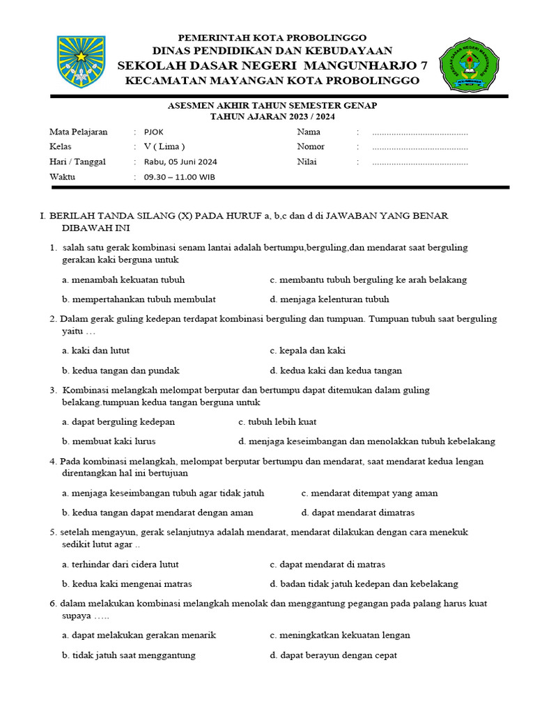 SOAL PJOK Sumatif Kls 5 | PDF