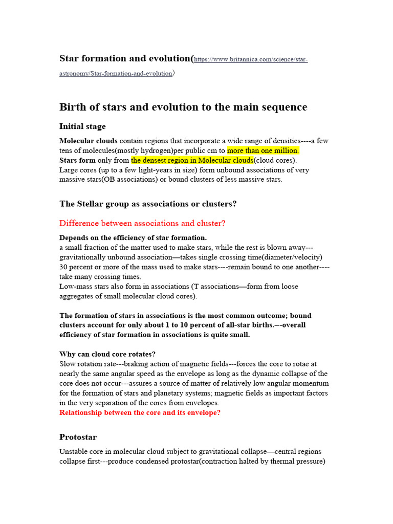 Star Formation and Evolution Overview | PDF | Stars | Star Formation