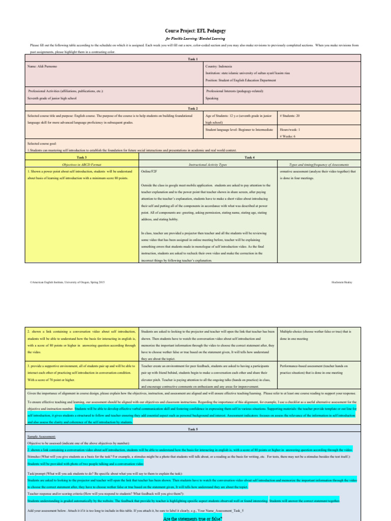 EFL Course Design for Blended Learning | PDF | Educational Assessment ...