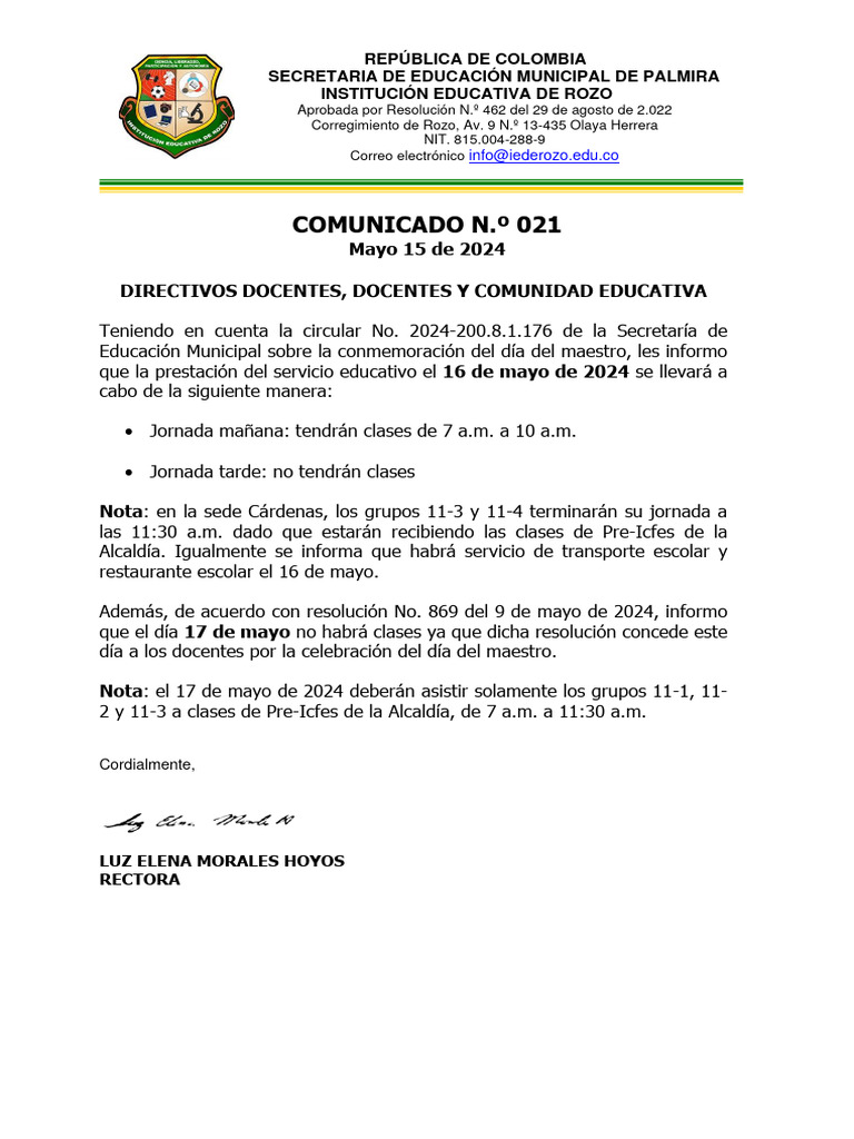 Comunicado 021 | PDF | Maestros