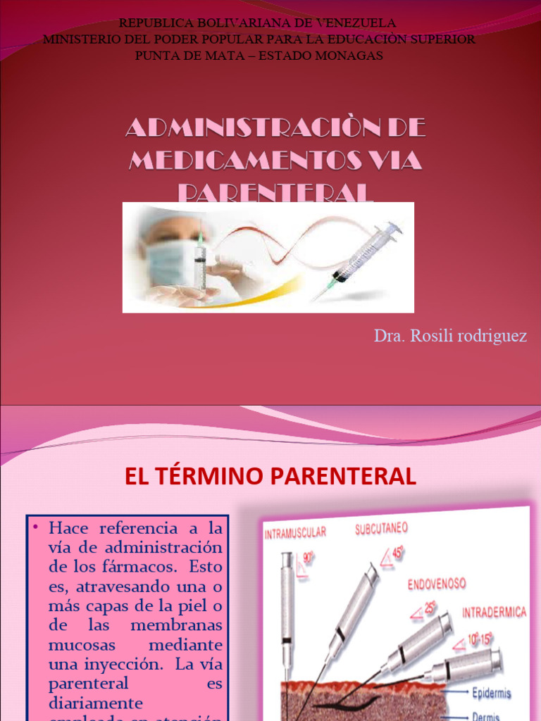 Administracion de Medicamentos Por Via Parenteral | PDF | Inyección (medicina) | Medicamentos ...