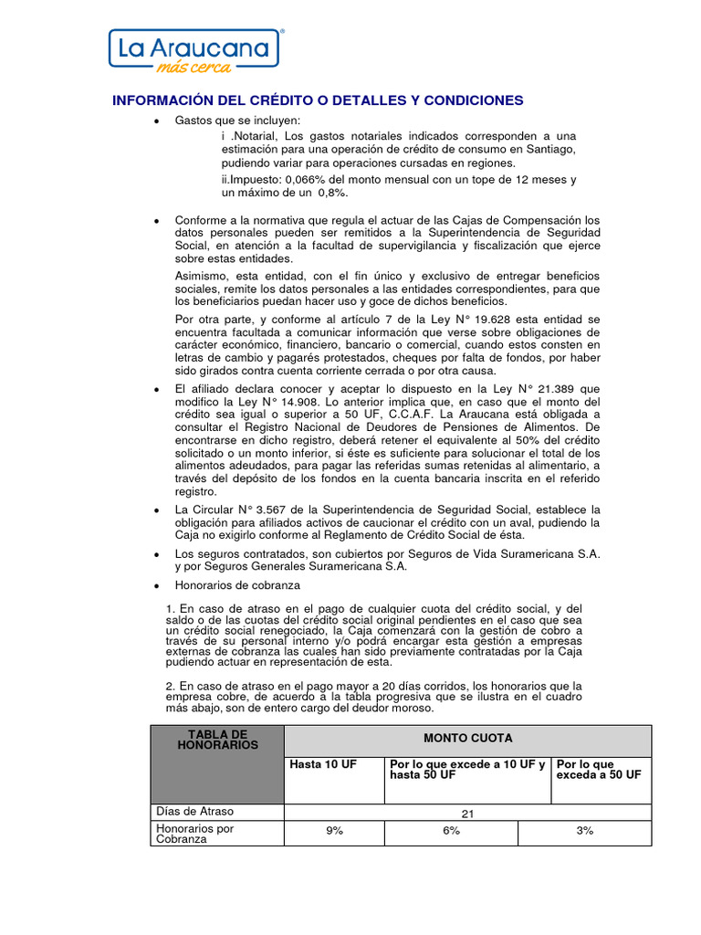 Detalle Condiciones | PDF | Pagos | Crédito