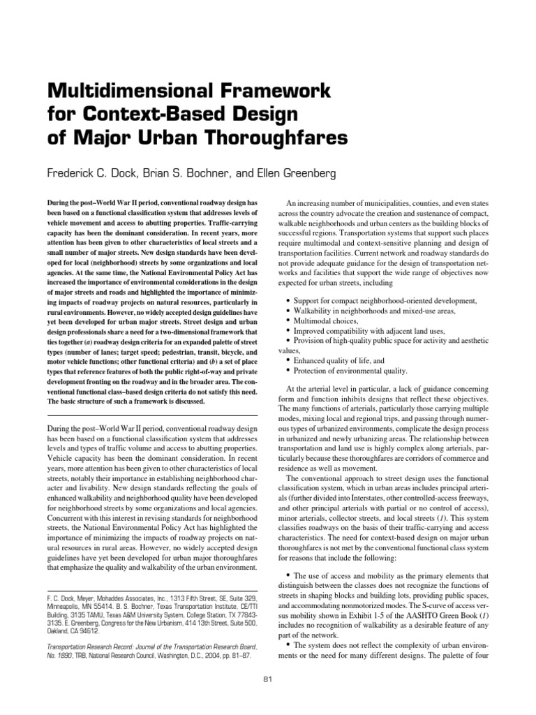 Multidimensional Framework For Context-Based Design of Major Urban ...