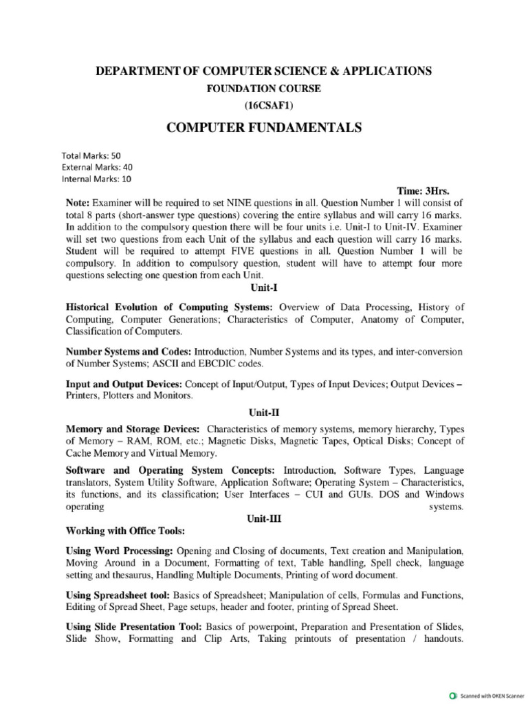 Computer Fundamental - Foundation Elective | PDF