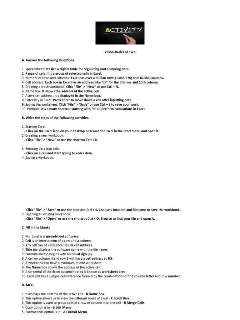 Excel Basics Active Cell Address Pdf