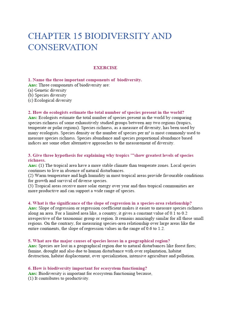 CHAPTER 15 BIODIVERSITY AND CONSERVATION | PDF | Biodiversity | Ecosystem