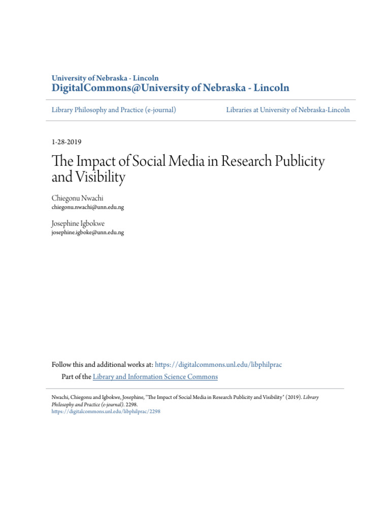 The Impact of Social Media in Research Publicity and Visibility | PDF | Social Media | Popular ...