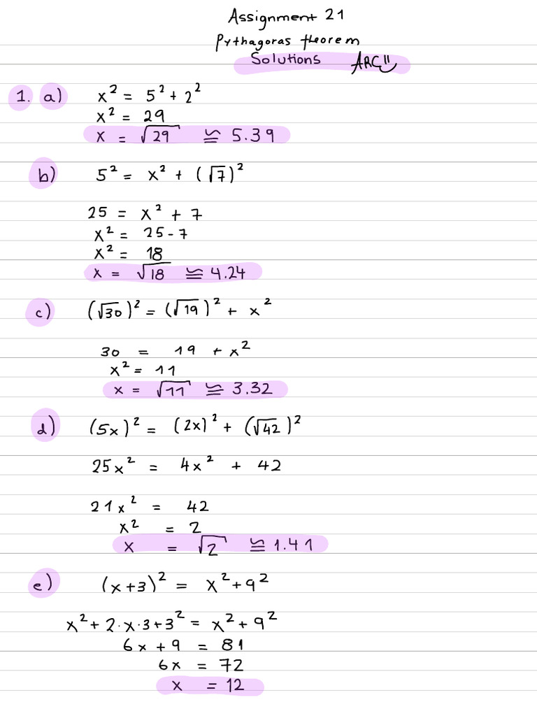 Assignment 21 Pythagorean Theorem Solutions | PDF