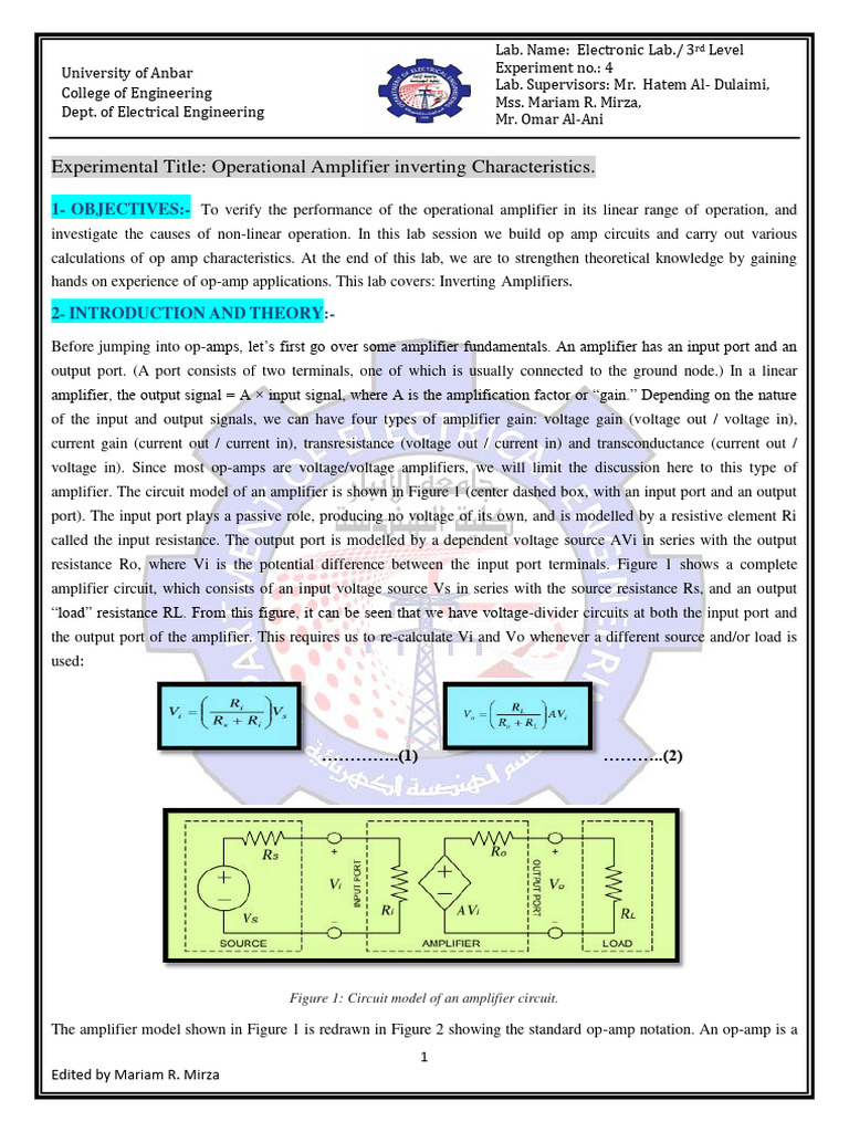 Operational Amplifiers Inverting Characteristics | PDF | Operational ...