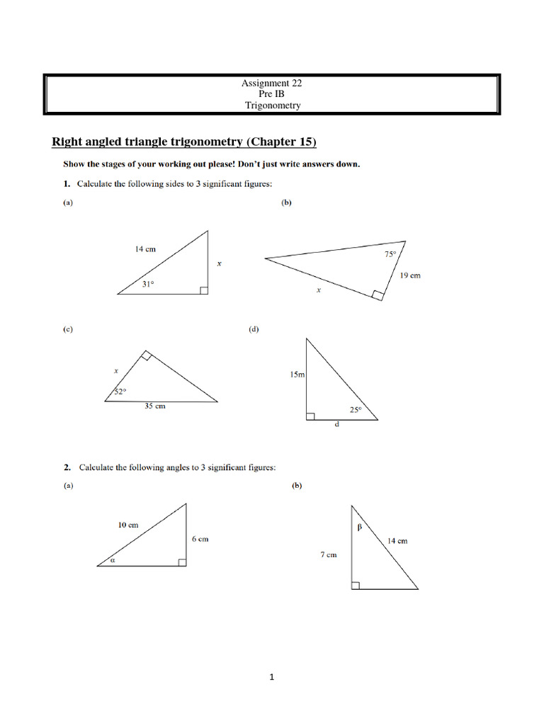 Assignment 22 - Trigonometry (1) | PDF