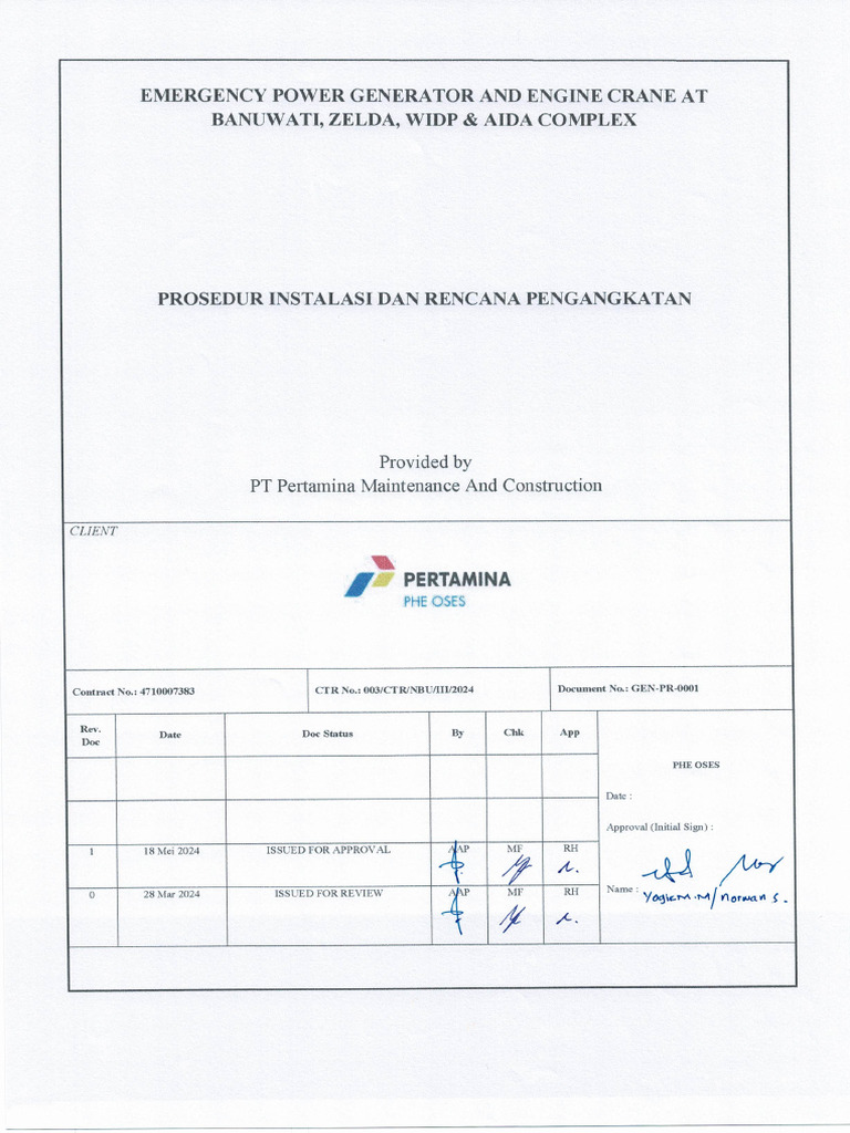 GEN-PR-0001 Prosedur Instalasi Dan Rencana Pengangkatan Rev 1 | PDF