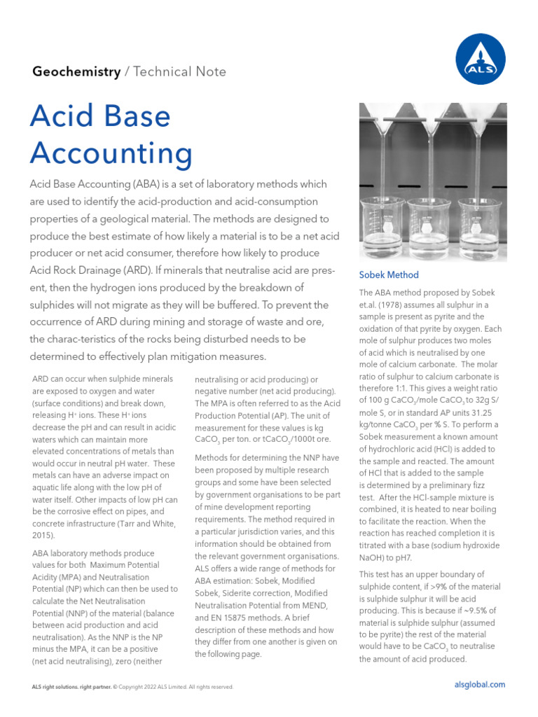 ALS Acid Base Accounting Technical Note | PDF | Acid | Ph