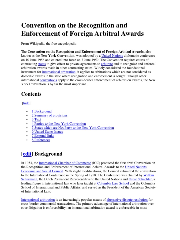 Convention On The Recognition and Enforcement of Foreign Arbitral Awards | PDF | Arbitration ...