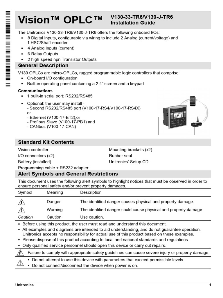 Vision™ OPLC™: V130-33-TR6/V130-J-TR6 Installation Guide | PDF | Power ...