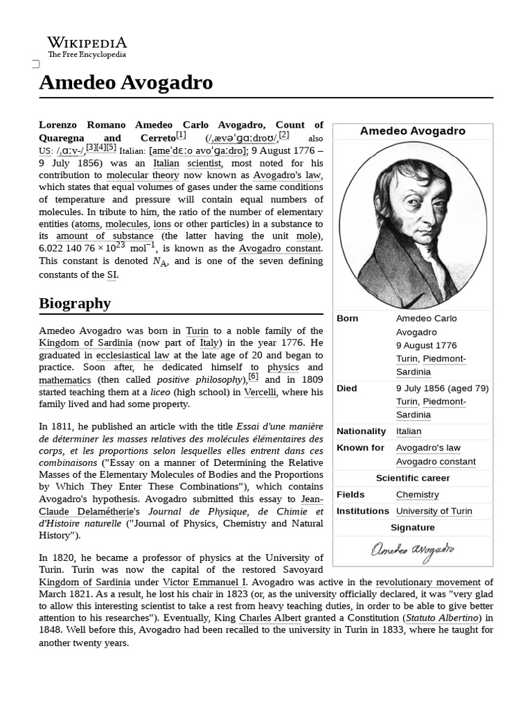 Amedeo Avogadro | PDF | Chemistry