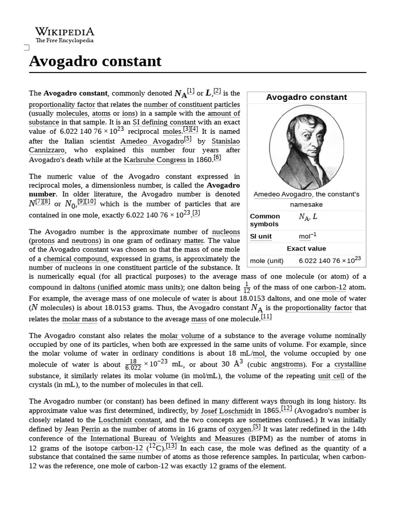 Avogadro Constant | PDF | Mole (Unit) | Metrology