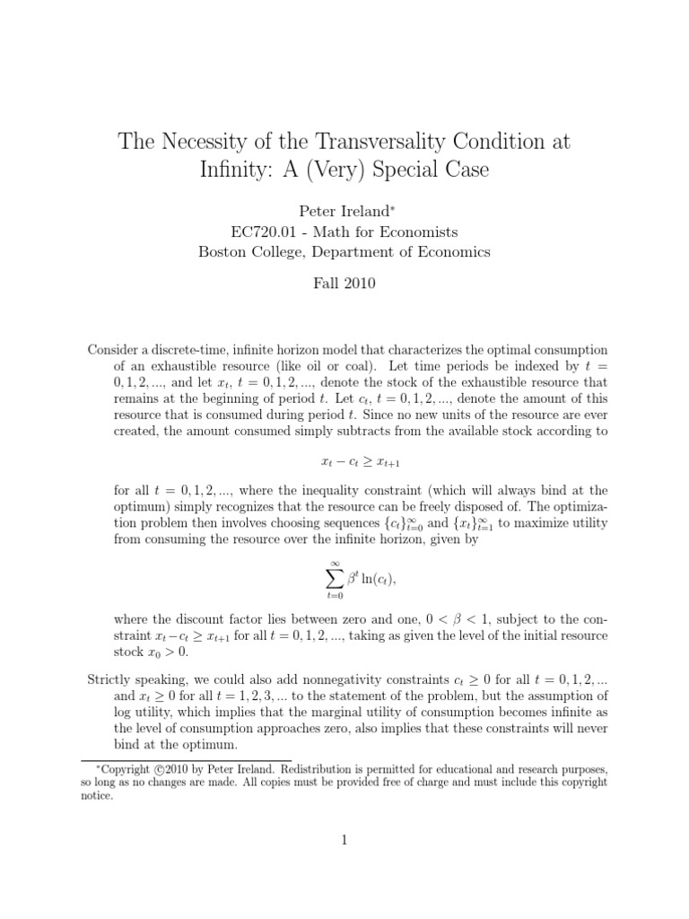 The Necessity of The Transversality Condition at Infinity: A (Very ...