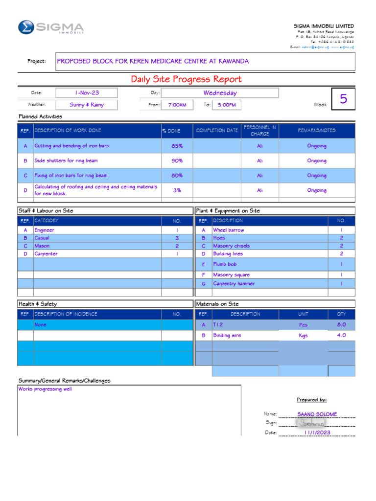Daily Progress Status & Materials MGT Report 31 | PDF | Crafts ...