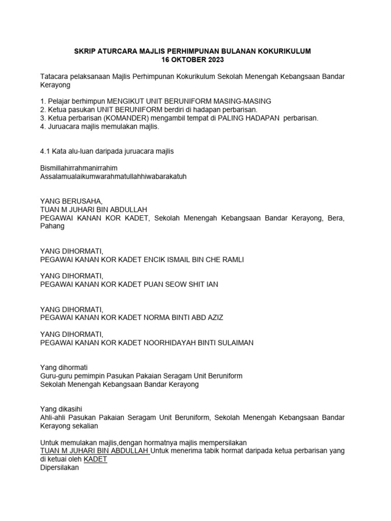 Teks MC Perhimpunan Kokurikulum | PDF