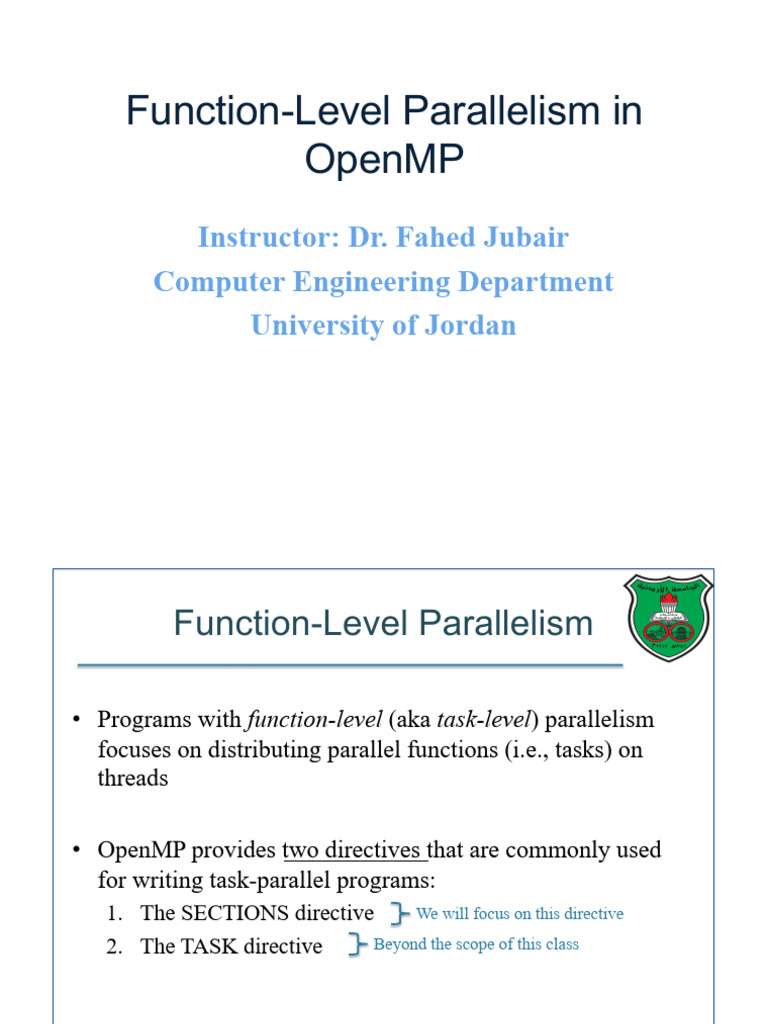 Lec6 - OpenMP (Function-Level Parallelism) | PDF | Computer Programming | Computing