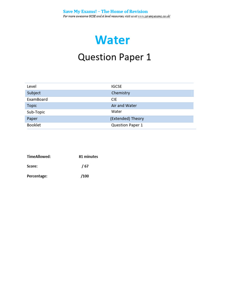 17 Water QP - Igcse Cie Chemistry - Extended Theory Paper | PDF | Oxide ...