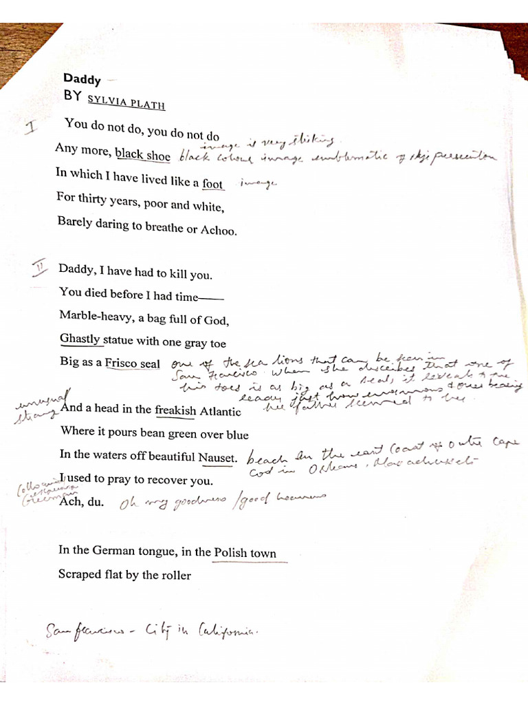 Daddy - Sylvia Plath Notes | PDF