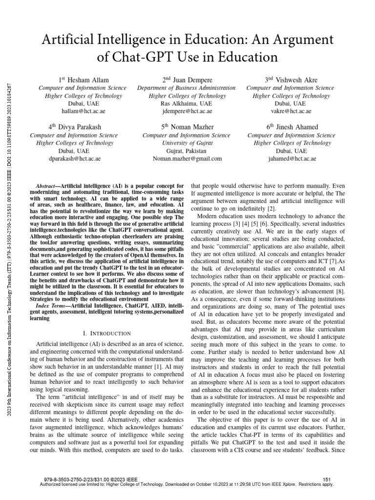 Artificial Intelligence in Education An Argument of Chat-GPT Use in Education | PDF | Artificial ...