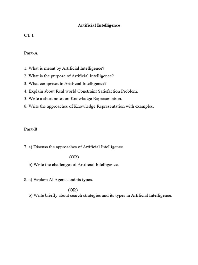 AI - All Questions and Answers - CT 1, CT 2 and Model - Final | PDF | Artificial Intelligence ...