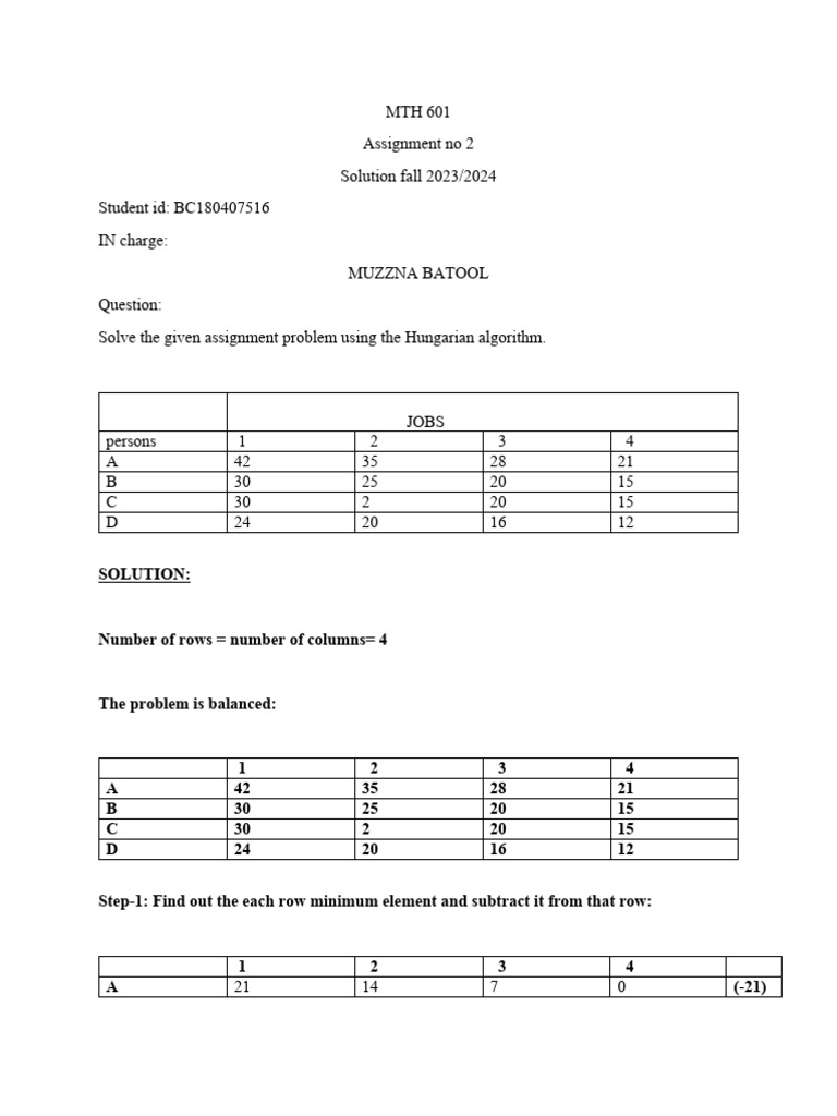 Assignment No 1 MTH 601 2024 | PDF | Applied Mathematics | Mathematical Analysis