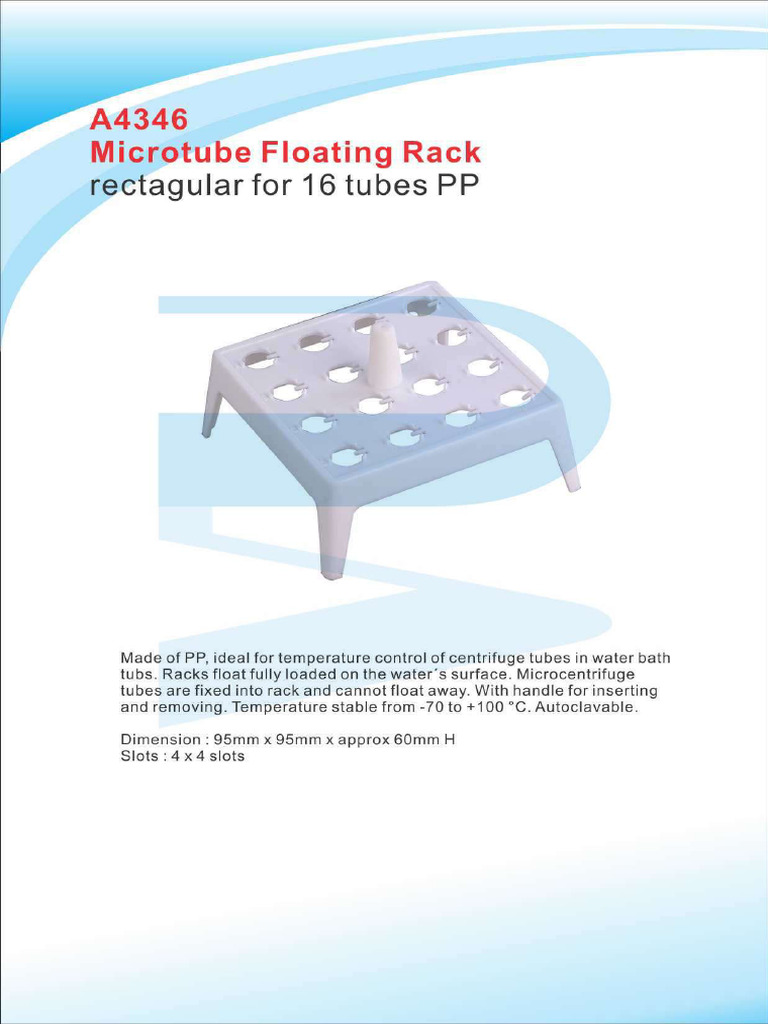 Rack Microtube Floating rectagular for 16 tubes PP | PDF